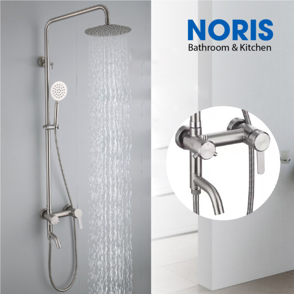 Vòi sen cây tắm đứng inox 304 mờ nóng lạnh mẫu tròn CS909