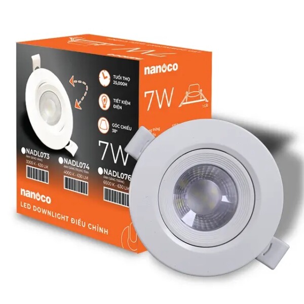 Đèn downlight âm trần tròn xoay chỉnh góc nanoco 7W góc chiếu 38 độ ...