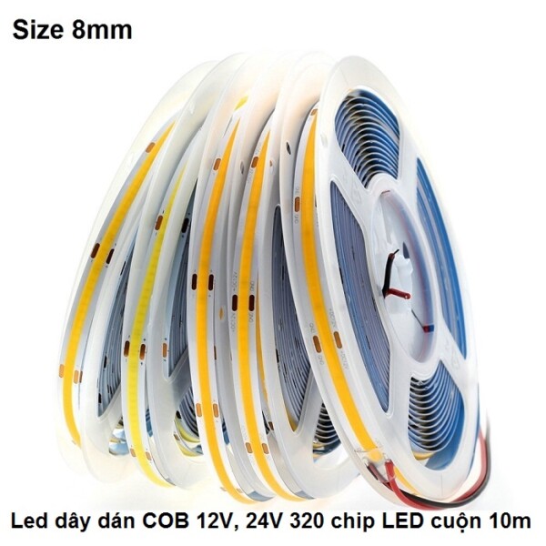Led dây dán nội thất 12V - 24V 320 chip Led rộng 8mm cuộn 10 mét