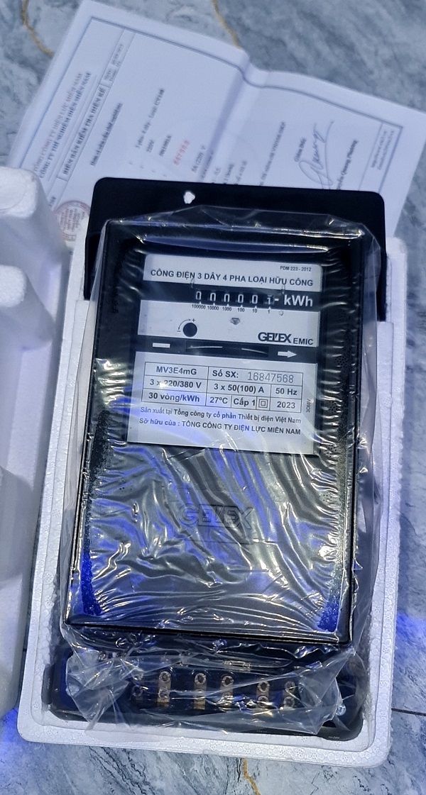 Đồng hồ điện cơ 3 Pha 4 dây 3x50 (100A) EMIC có kiểm định MV3E4mG ...